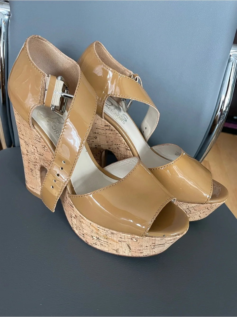 Michael Kors | Shoes | Michael Kors Glossy Tan Patent Cork Platform ...